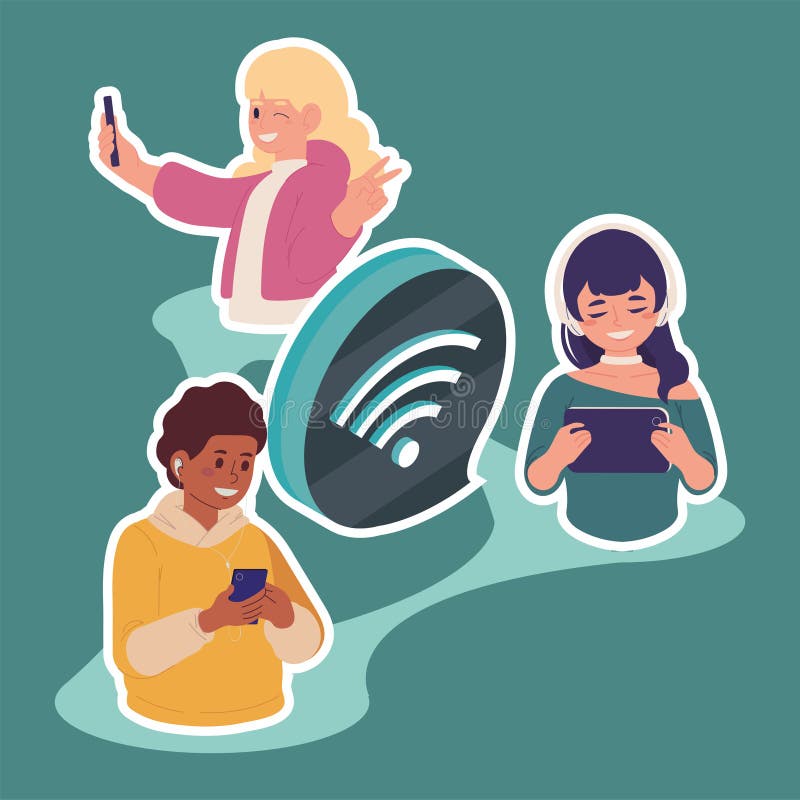 People Using Devices with Wifi Stock Vector - Illustration of mobile ...