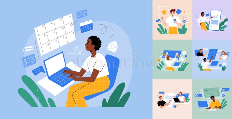 People Using Digital Planner, Personal Calendar, Young Girl Sitting at ...