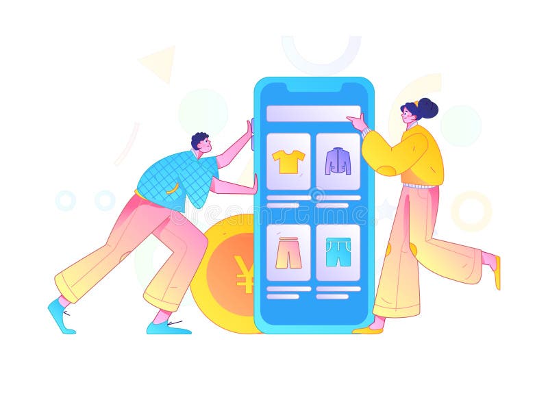 People Using E-commerce Shopping Vector Scene Illustration Stock Vector ...