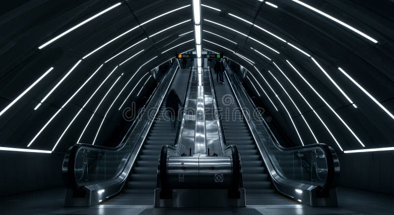 People Using Escalators in Modern Architectural Urban Subway Station ...