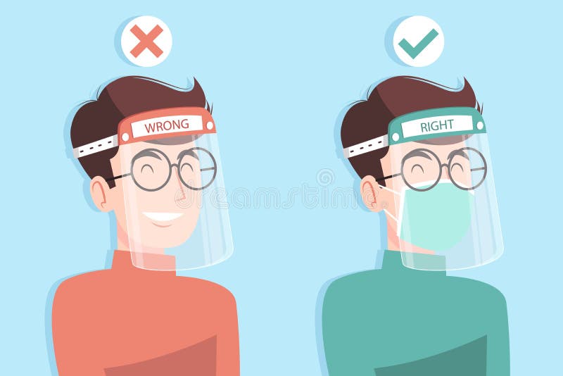 People Using Face Shield and Mask Vector Illustration Stock ...
