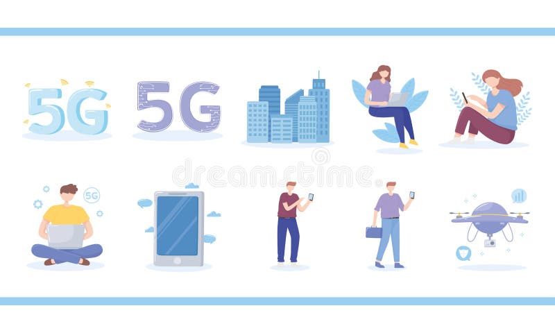 People Using 5G Internet, Innovative Technologies Fast Connection Icons ...