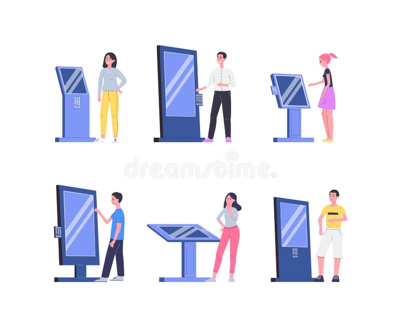 People Using Digital Sensor Self Service Panel-set Of Vector Isolated ...