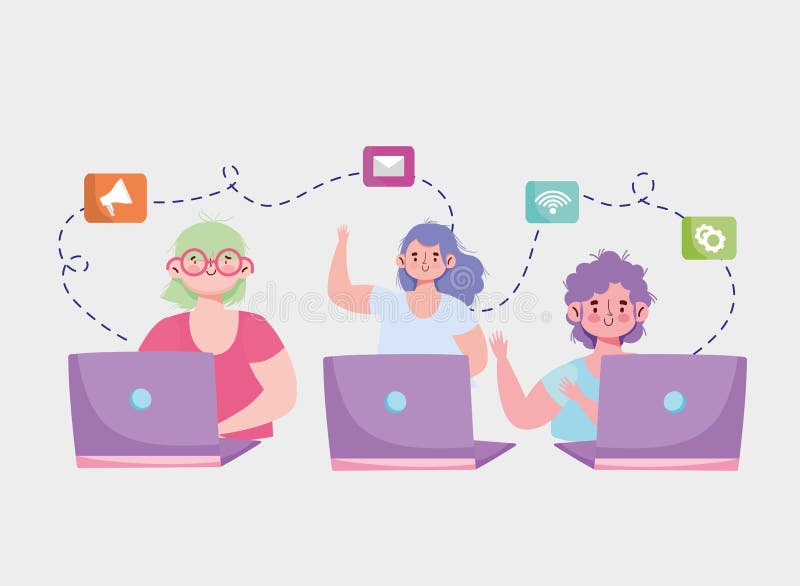 People using laptop stock vector. Illustration of gadgets - 215748736