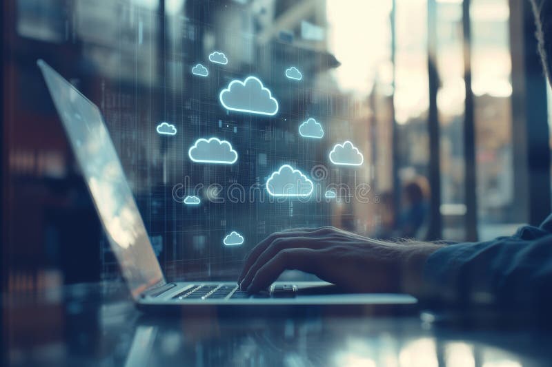 People Using Laptops with Cloud Storage Icons and Files Displayed on ...