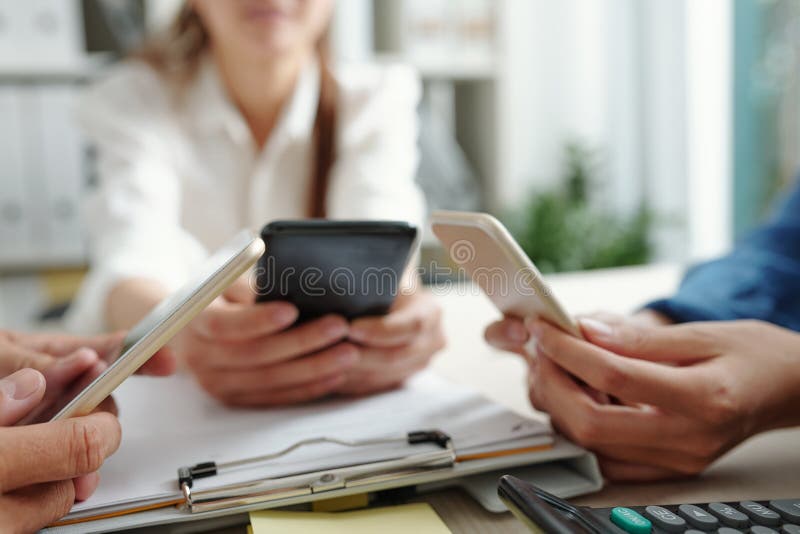 People Using Messengers To Communicate Stock Photo - Image of device ...