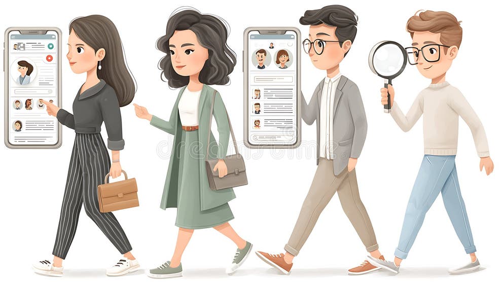 People Using Mobile Dating Apps Walking Illustration Stock Illustration ...