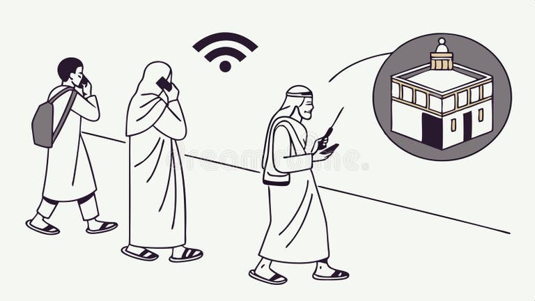 People Using Mobile Mosque Finder, Depicting Tech and Religious ...