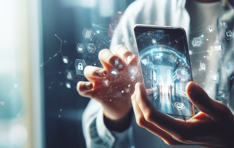 People Using Mobile Phones with Holographic Graphics on Internet ...