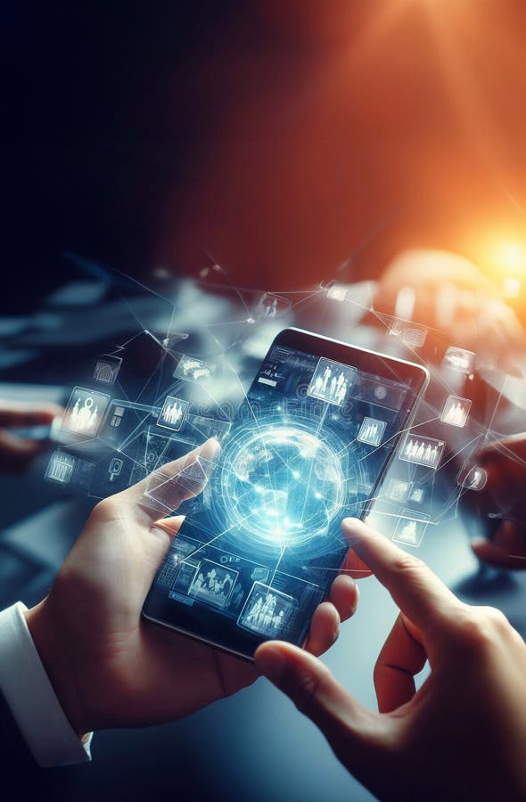 People Using Mobile Phones with Holographic Graphics on Internet ...