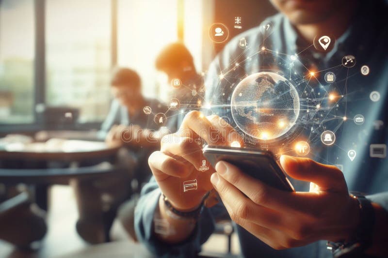 People Using Mobile Phones with Holographic Graphics on Internet ...