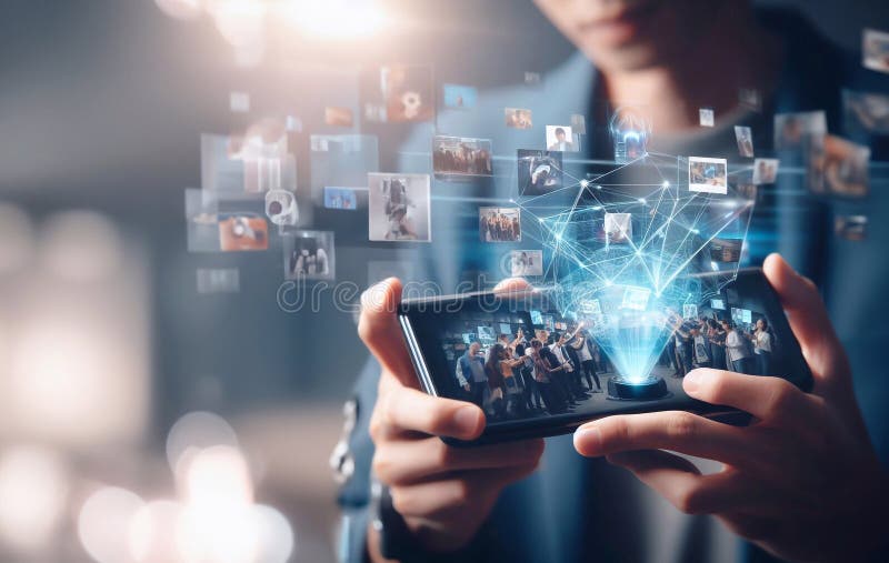 People Using Mobile Phones with Holographic Graphics on Internet ...