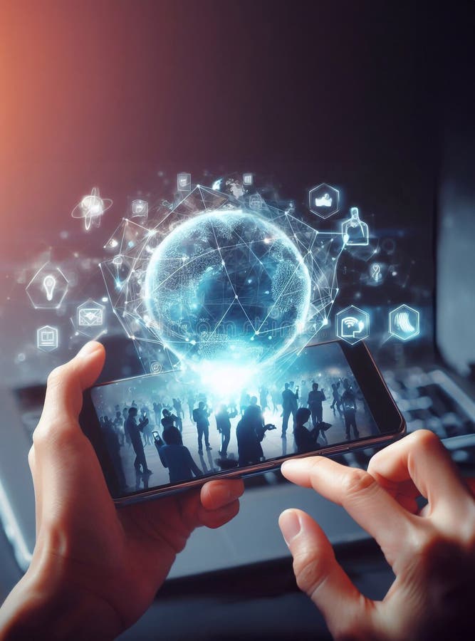 People Using Mobile Phones with Holographic Graphics on Internet ...