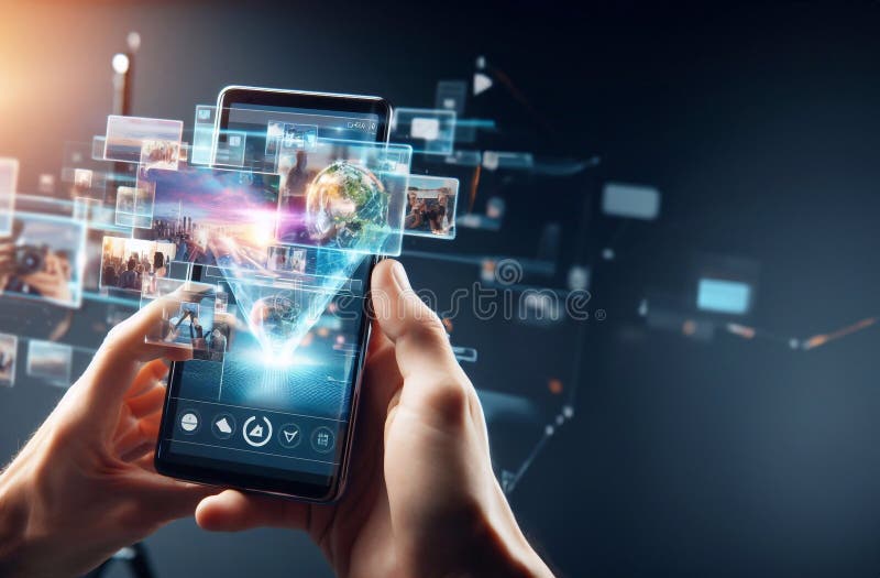 People Using Mobile Phones with Holographic Graphics on Internet ...