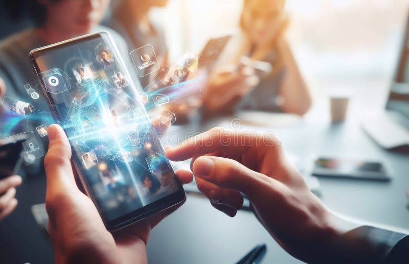 People Using Mobile Phones with Holographic Graphics on Internet ...