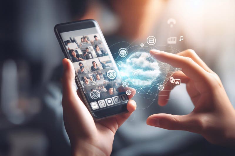 People Using Mobile Phones with Holographic Graphics on Internet ...