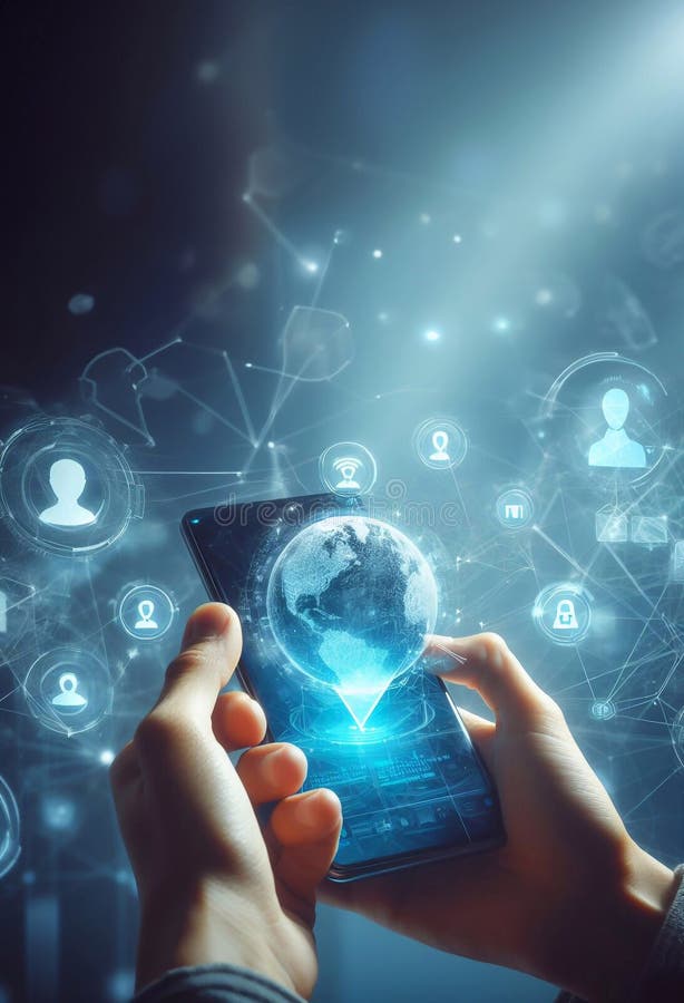 People Using Mobile Phones with Holographic Graphics on Internet ...