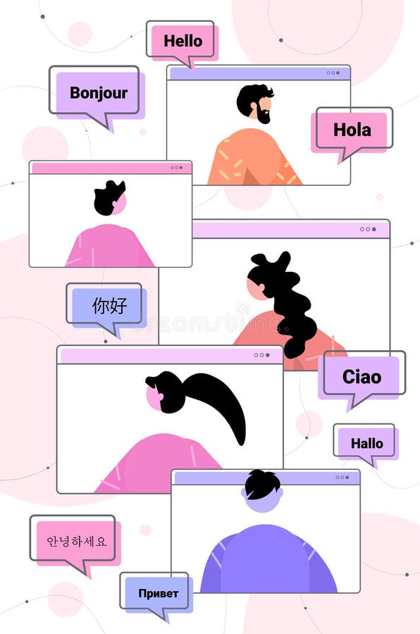 People Using Mobile Translation Application Multilingual Greeting ...