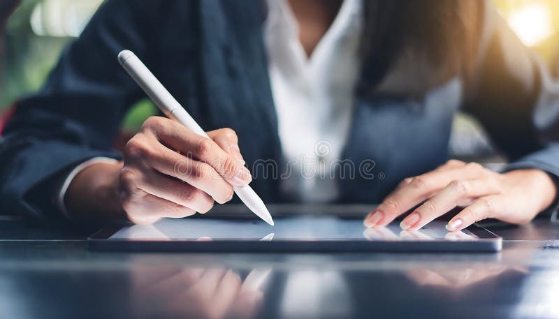 People Using a Pen To Write or Draw on a Tablet Stock Illustration ...