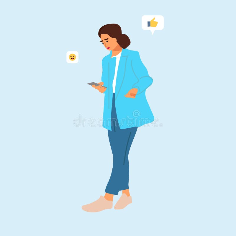 People Using Phone. Female Character with Smartphone. Web Messenger ...