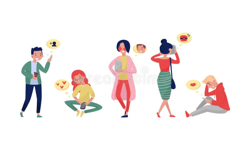 Young People Using Mobile Devices Stock Illustrations 363 Young