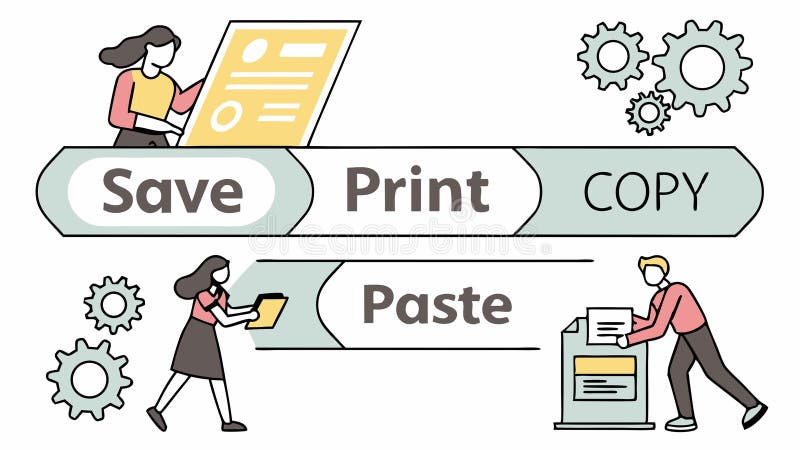 People Using Save, Print, and Copy Functions Vector Design Generative ...
