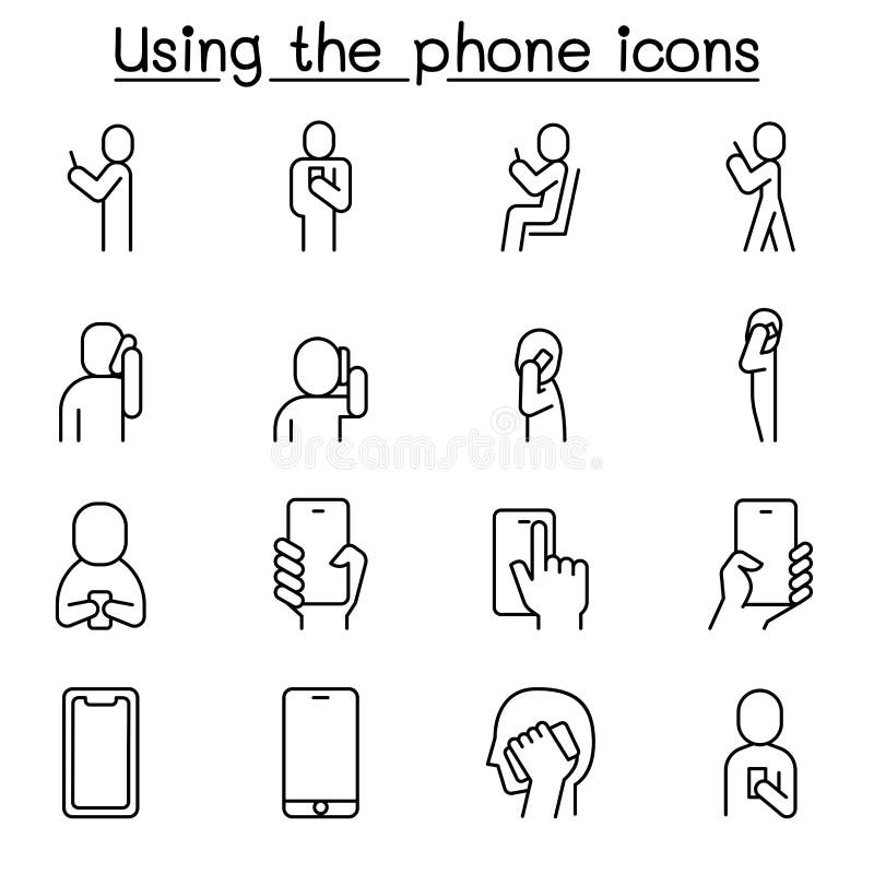 The People are Using Smartphone Icon Set in Thin Lines Style Stock ...