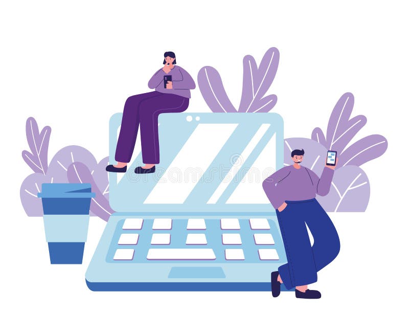 People Using Smartphone Laptop Website Application Chatting Stock ...