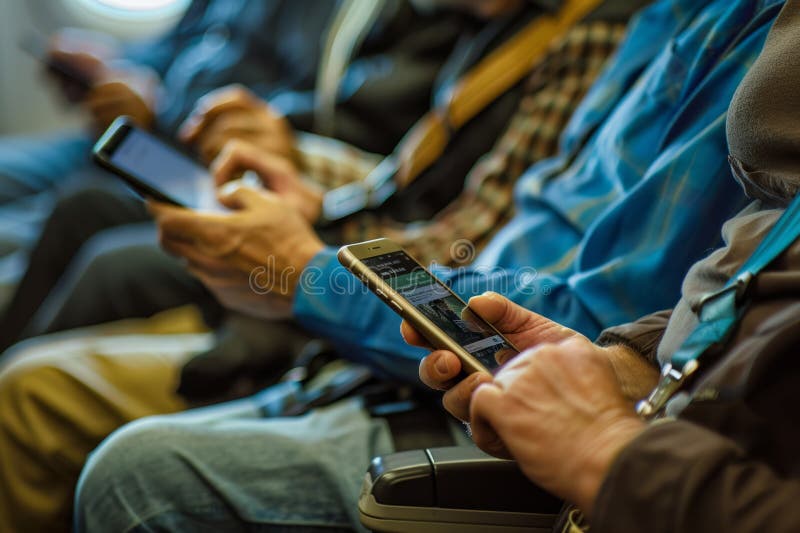 People Using Smartphones Seated in a Public Area. a Mix of Styles and ...