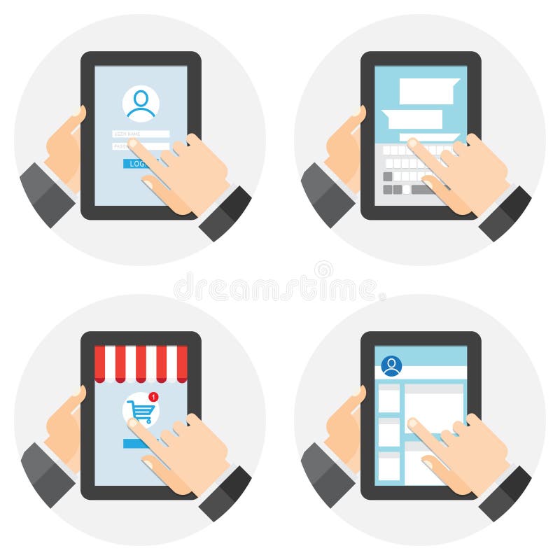 People Using Tablet Computer for Different Purposes Stock Vector ...