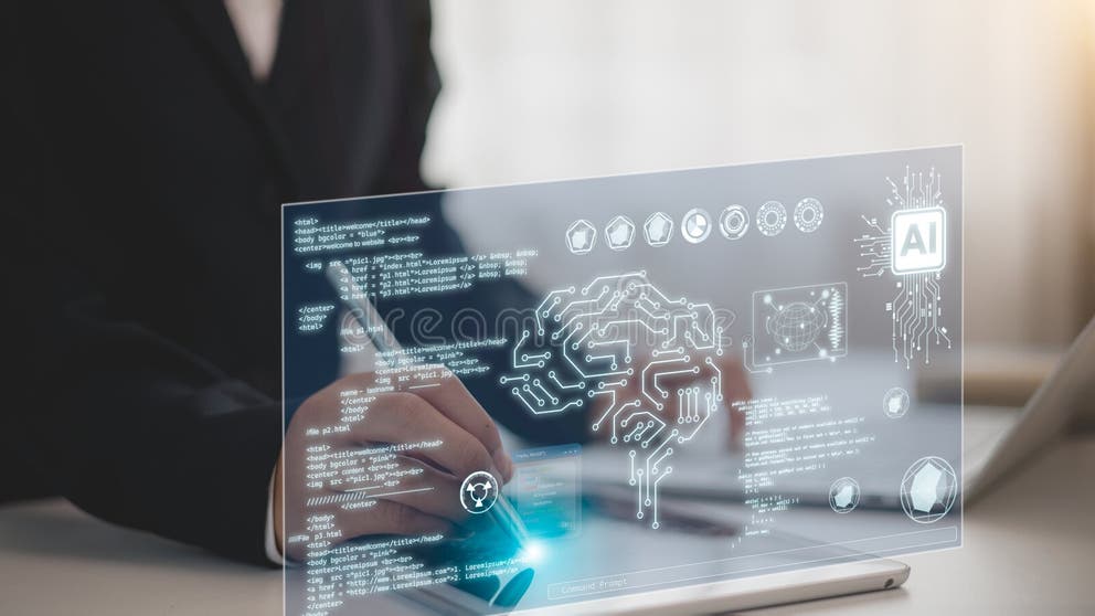 People Using Technology AI for Working Tools. Chatbot Chat with AI ...