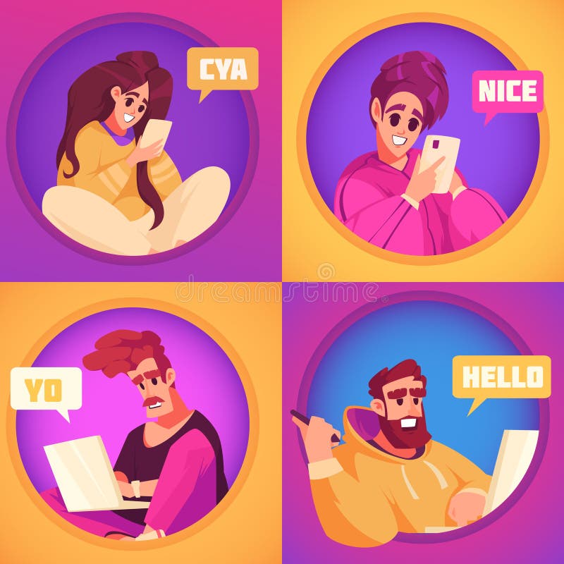 People Using Technology Mini Composition Set Stock Illustration ...