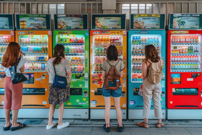 People Using Vending Machines and Payment by Smartphone Stock ...