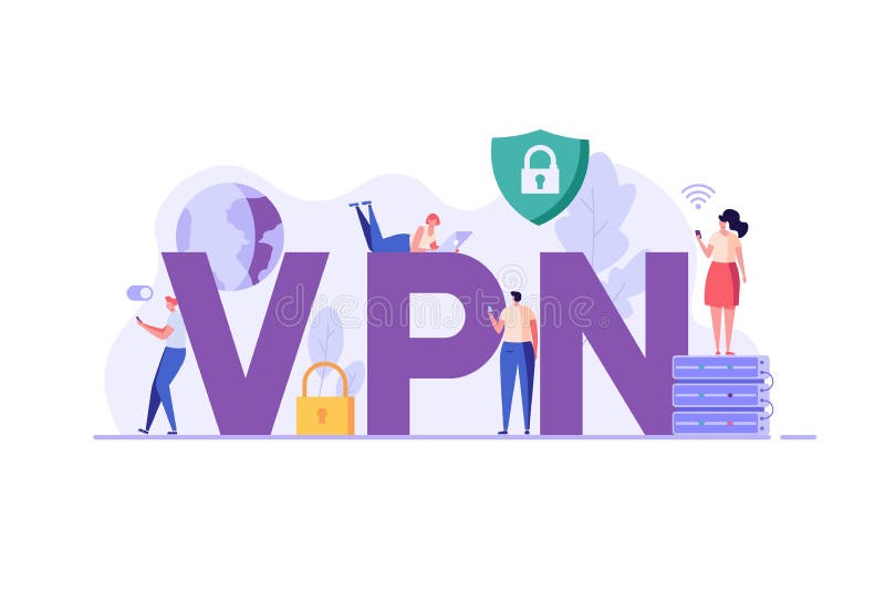 People Using VPN for Computer, Smartphone with VPN Sign. Users ...