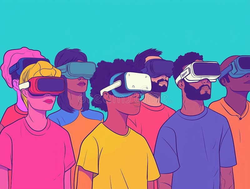 People Using VR in Cartoon Style. Good for Any Project. Stock ...