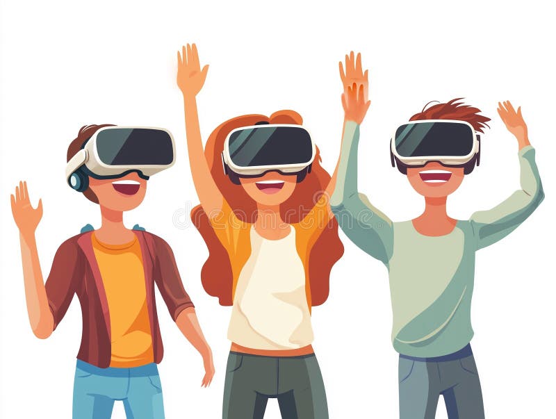 People Using VR in Cartoon Style. Good for Any Project. Stock ...