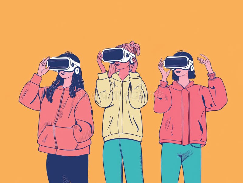 People Using VR in Cartoon Style. Good for Any Project. Stock ...