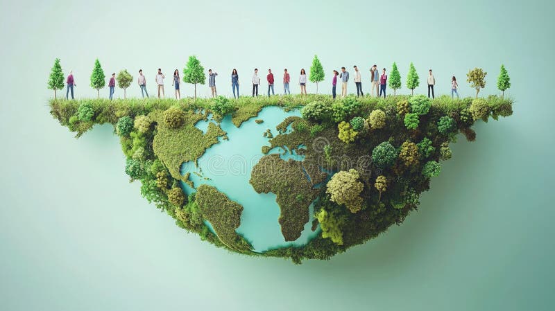 Diverse Group Standing on a Green Earth Surrounded by Trees ...