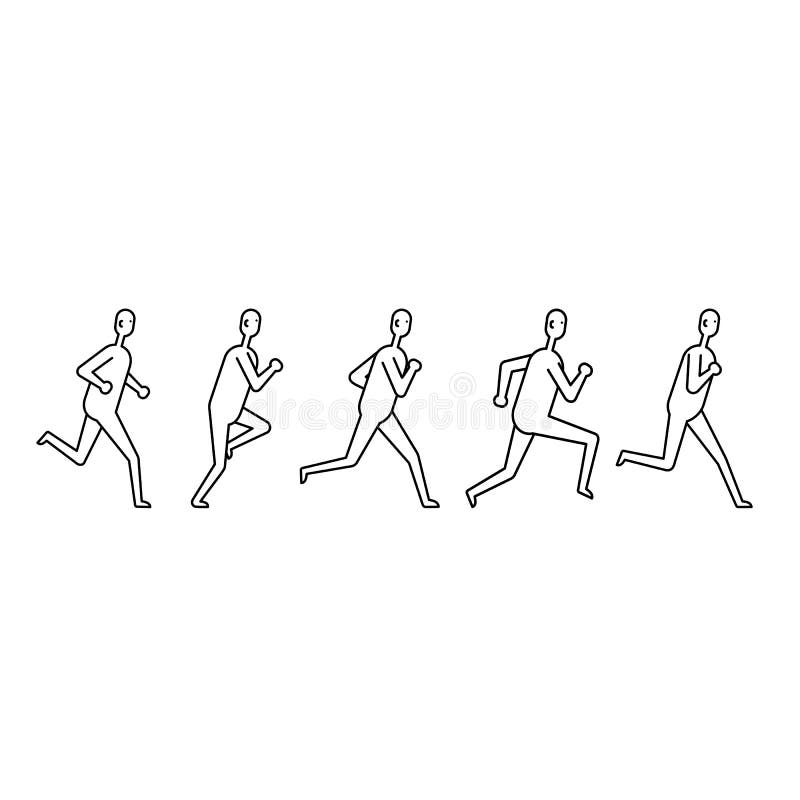 People Various Running Position on White Icon Set Stock Illustration ...