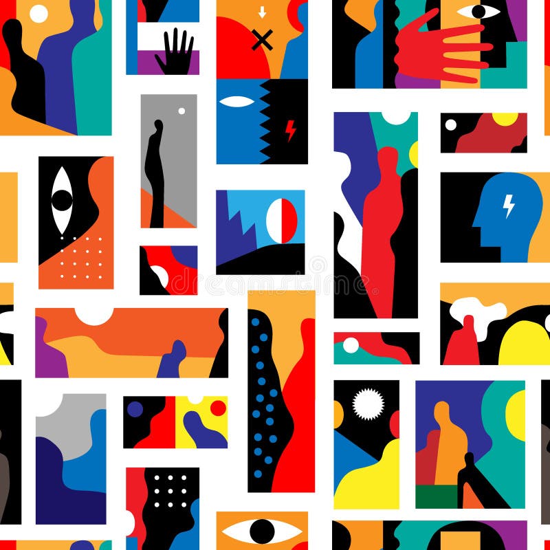 People Psychology Seamless Vector Background , Abstract Illustration ...