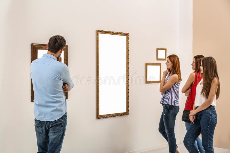 People Viewing Exposition in Modern Gallery Stock Image - Image of hall ...