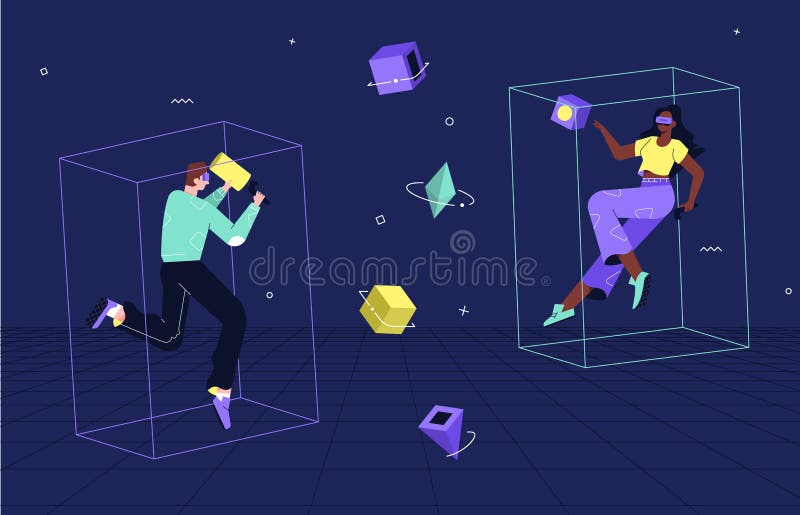 People In Virtual Reality Vector Illustration Modern Concept Banner