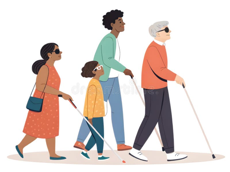 People with Visual Impairments Walking with Canes Assistance Stock ...