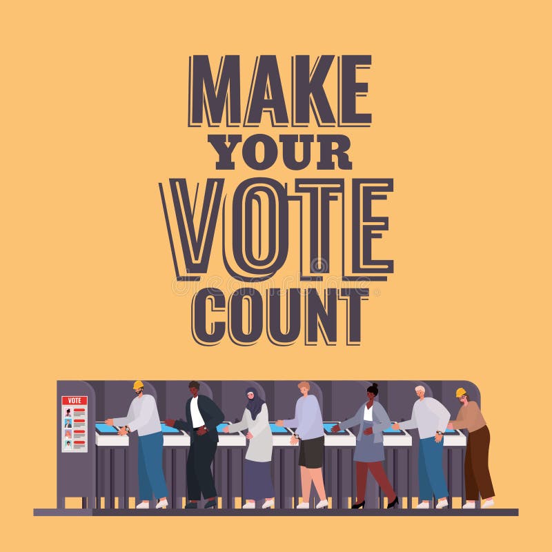 People at Voting Booth with Make Your Vote Count Text Vector Design ...