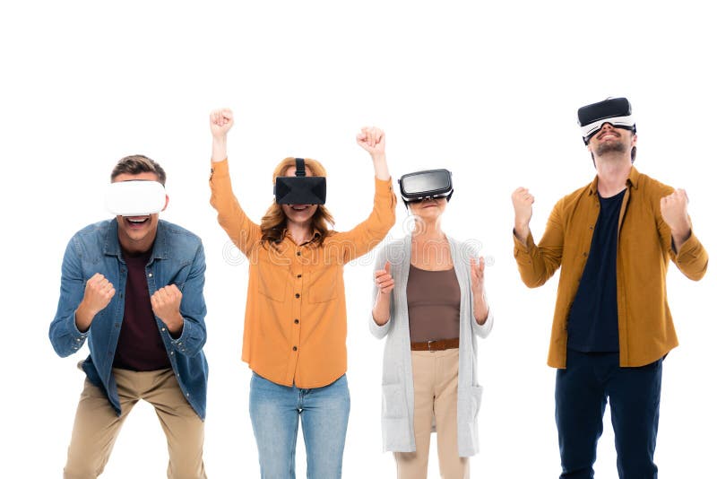 People in Vr Headsets Showing Yeah Stock Image - Image of happy ...