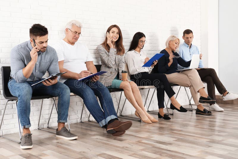 People Waiting for Job Interview in Office Hall Stock Photo - Image of ...