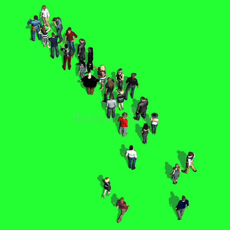 People Waiting in Line - Top View on Green Screen Stock Illustration ...