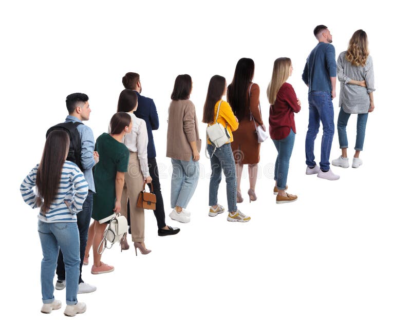 People Waiting in Queue on White Background, Back View Stock Photo ... People Waiting in Queue on White Background, Back View Stock Photo ...