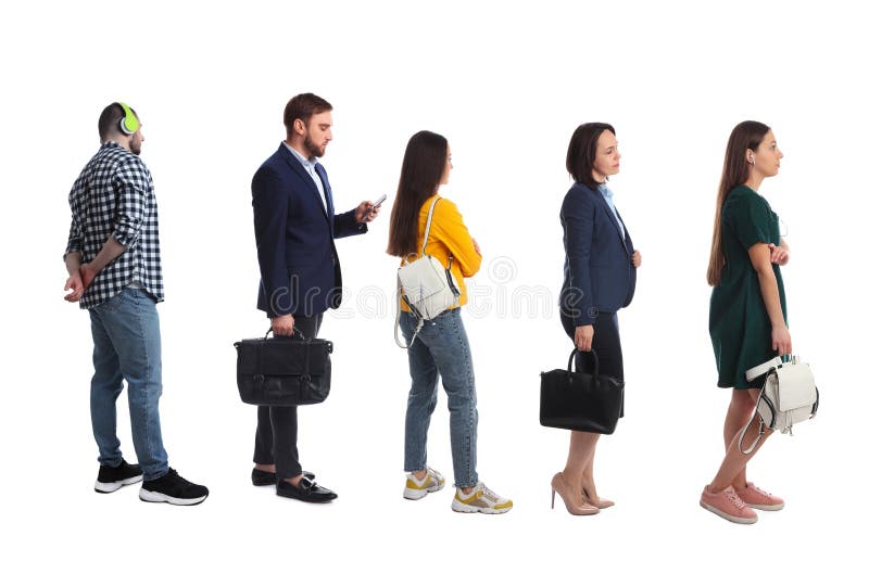 People Waiting in Queue on White Background Stock Image - Image of long ...