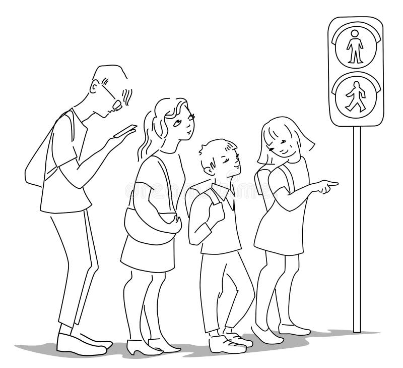 Sketch Of The People On A Bus Stop Stock Vector - Illustration of ...